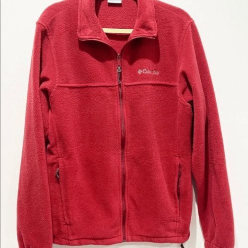COLUMBIA mens fleece zip up jacket sz M rust red cozy classic casual ...