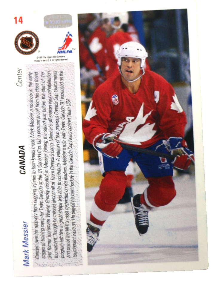 Autographed Mark Messier 1991-92 Upper Deck Canada Cup hockey card ...