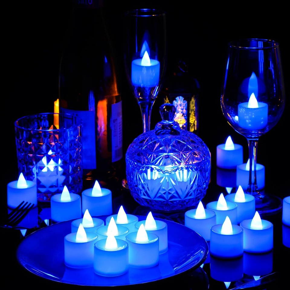 Coume 72 Pack Blue Flameless LED Tea Light Candles Wedding Valentine ...