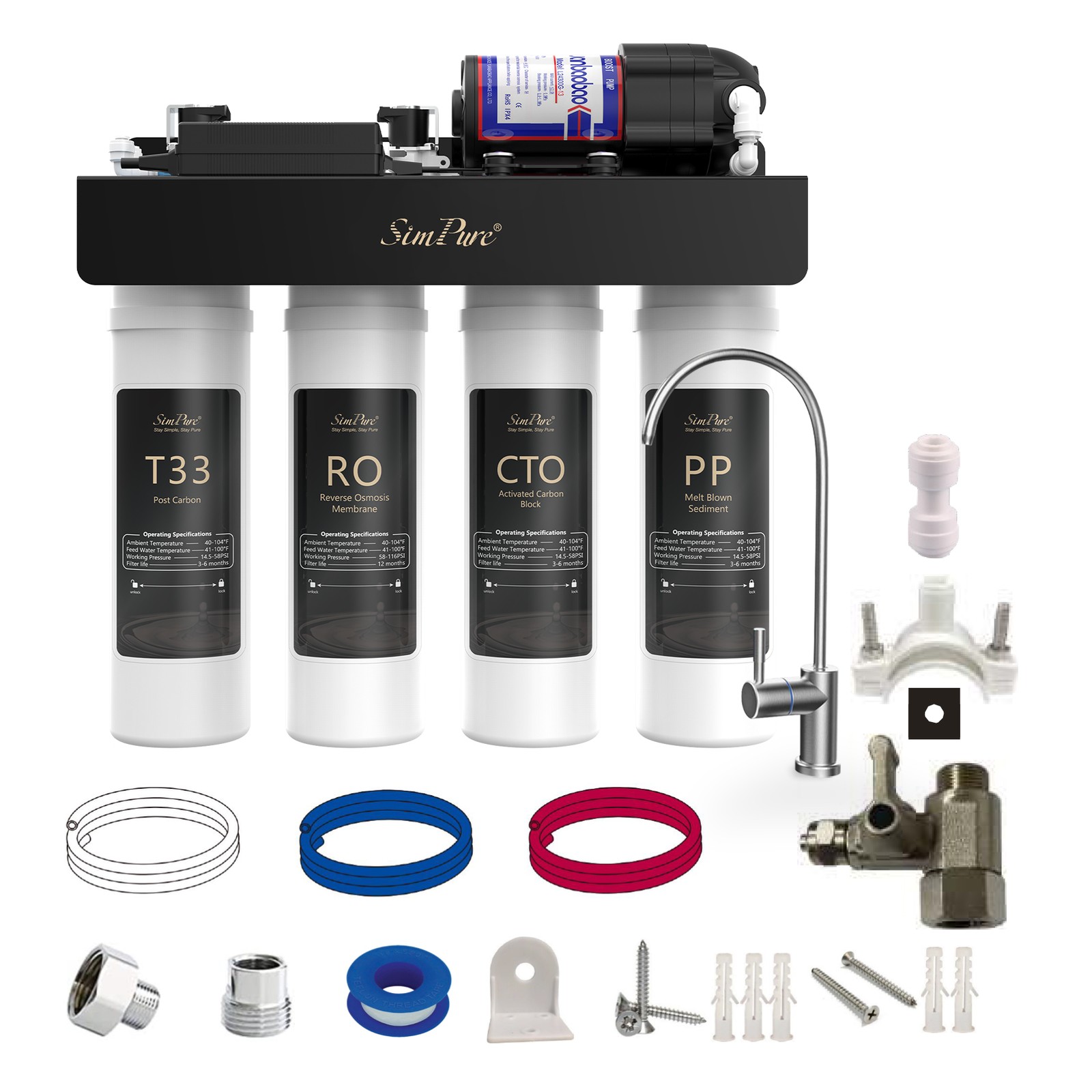 SimPure 8-Stage Tankless RO Reverse Osmosis System 400GPD Water Filter ...