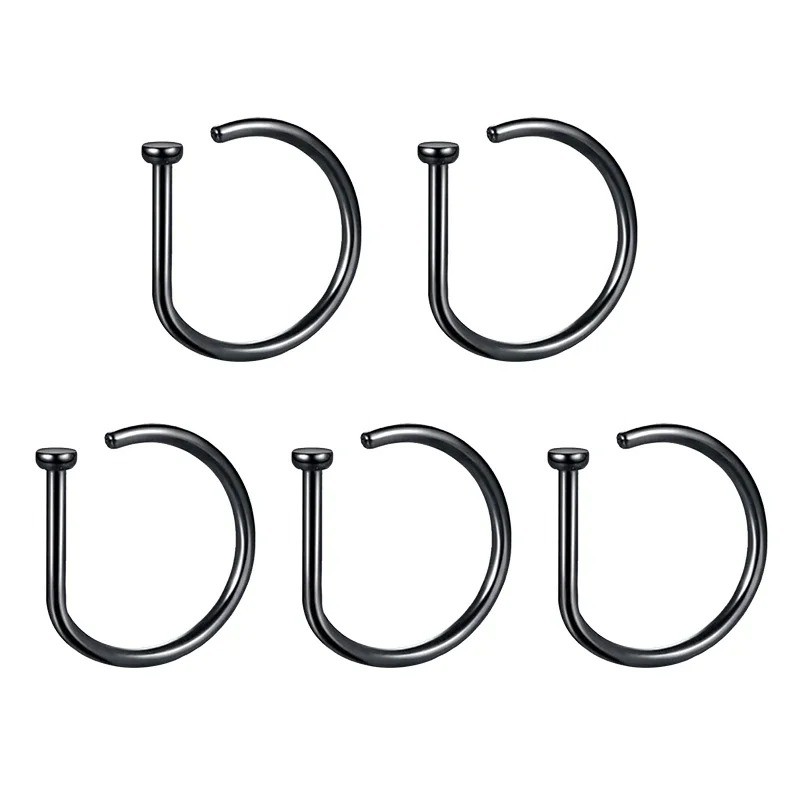 Nose Rings D Shape Nose Hoop Stud Ear Cartilage Piercing Stainless ...
