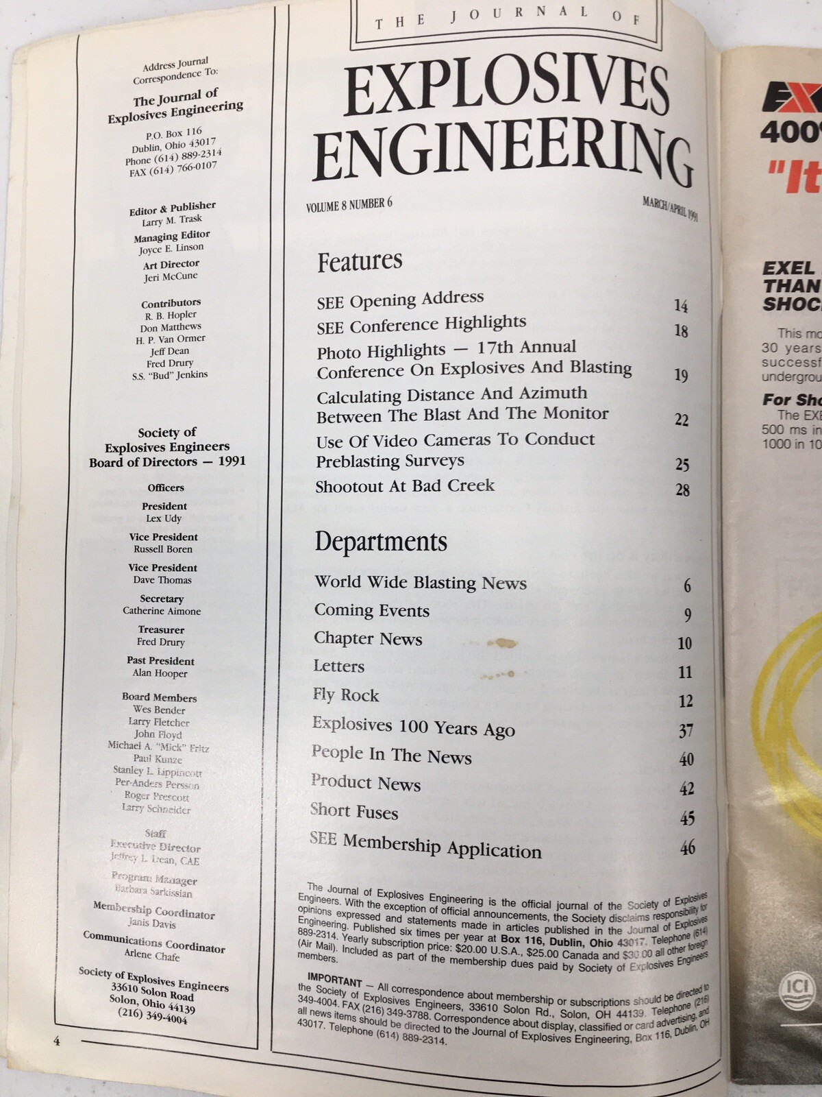 The Journal of Explosives Engineering Magazine March April 1991 Bad ...