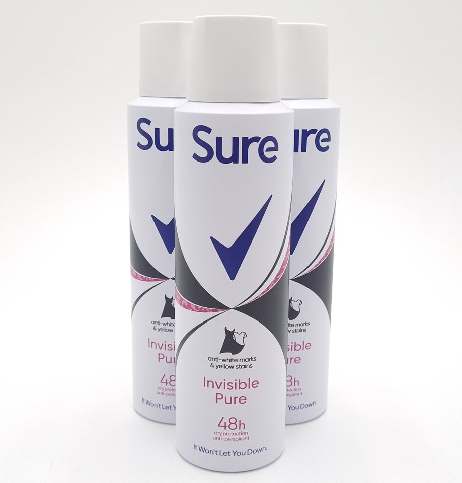 SURE INVISIBLE PURE ANTI-PERSPIRANT DEODORANT 150ML 3 OR 6 PACK | eBay UK