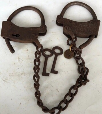 Iron Rust Prison Handcuffs Adjustable Cuffs with Chain & key | eBay