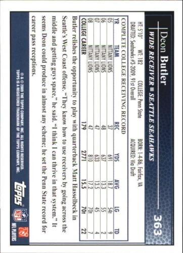 2009 Topps #363 Deon Butler Rookie Seattle Seahawks | eBay