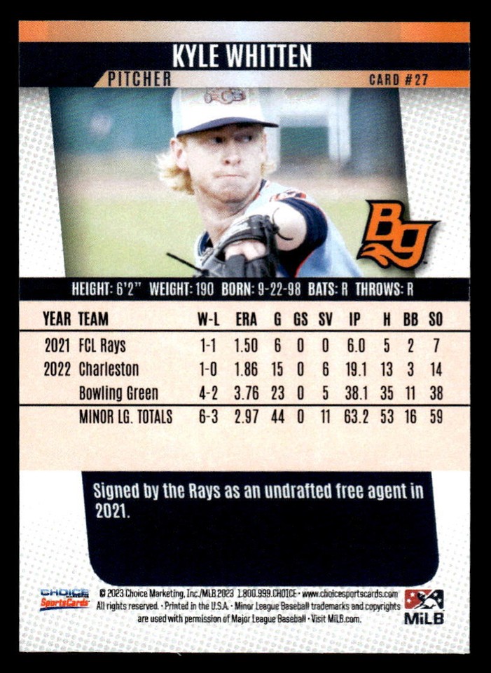 Kyle Whitten 2023 Choice Bowling Green Hot Rods #27 Bowling Green Hot ...