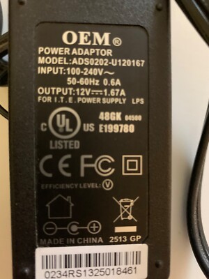 AC / DC Adapter For OEM Model ADS0202-U120167 AT&T U-verse UVerse ...