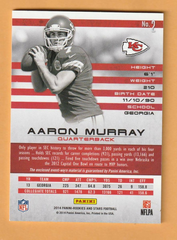 Aaron Murray Kansas City Chiefs 2014 Rookies Stars JSY Jersey /299 ...