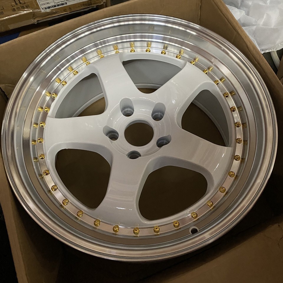 New 18” Staggered Set White 5 Spoke Step Lip Wheels Rims 18x9.5/10.5 ...