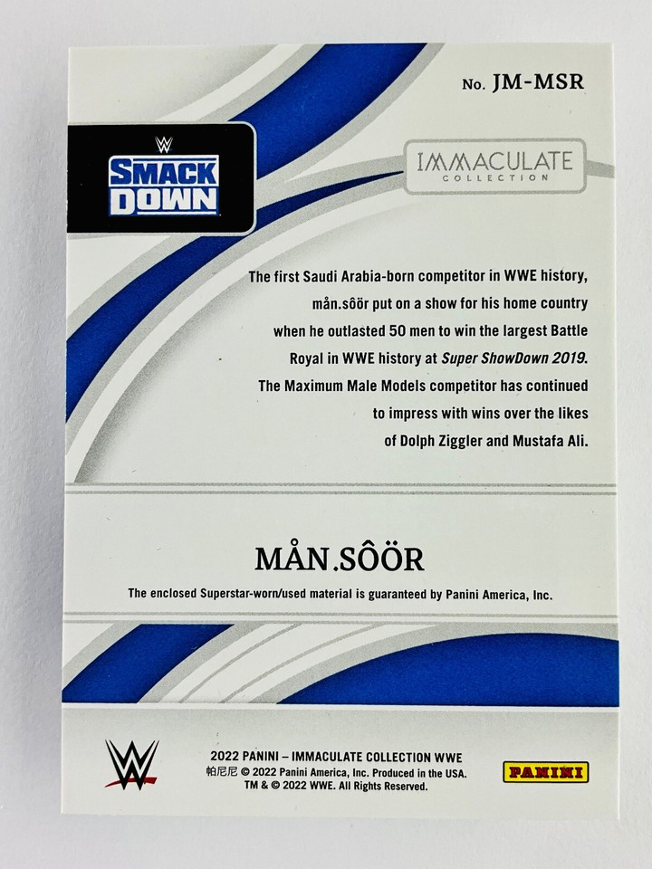 2022 Panini Immaculate WWE Man Soor Jumbo Shirt Patch /50 | eBay
