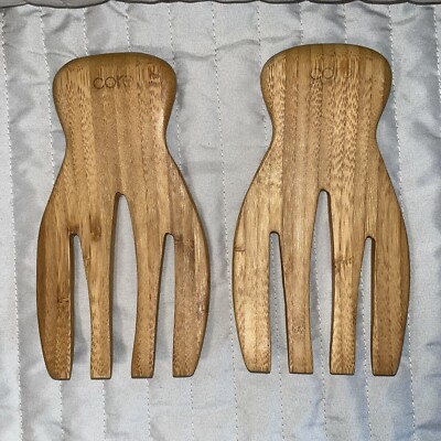 CORE Bamboo classic salad hands Pasta servers Toss Mix hands free 2 pcs ...
