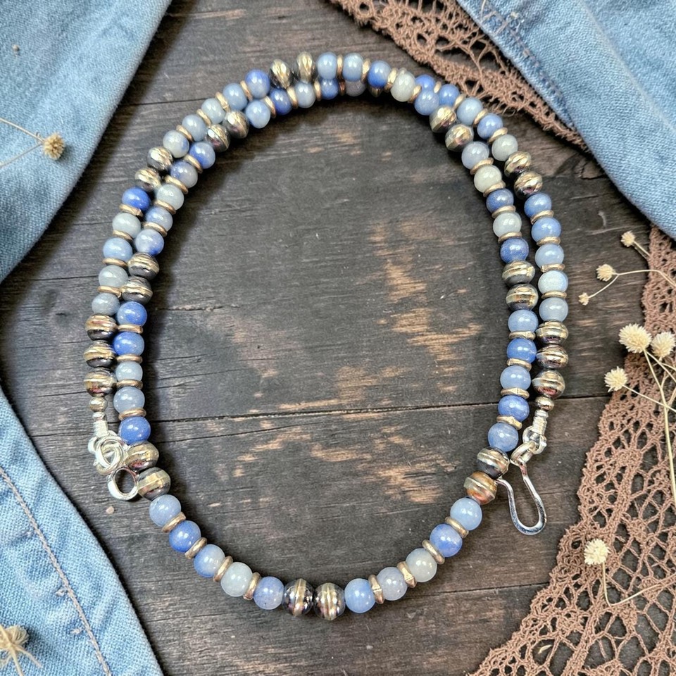 18" NAVAJO Pearl Aventurine Desert Southwest Native Bench Beads Silver ...