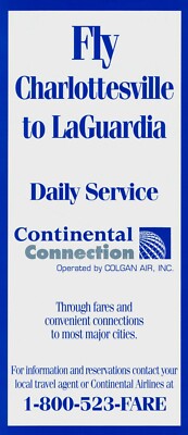 Colgan Air / Continental Connection Route Timetable September 9, 1998 ...