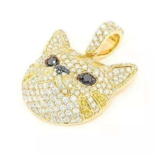 1.89Ct Round Simulated Diamond Cat Face Pendant Necklace 14K Yellow ...