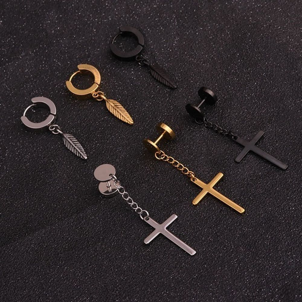 Hop Jewelry Cool Stainless Steel Feather Cross Piercing Earrings Punk ...