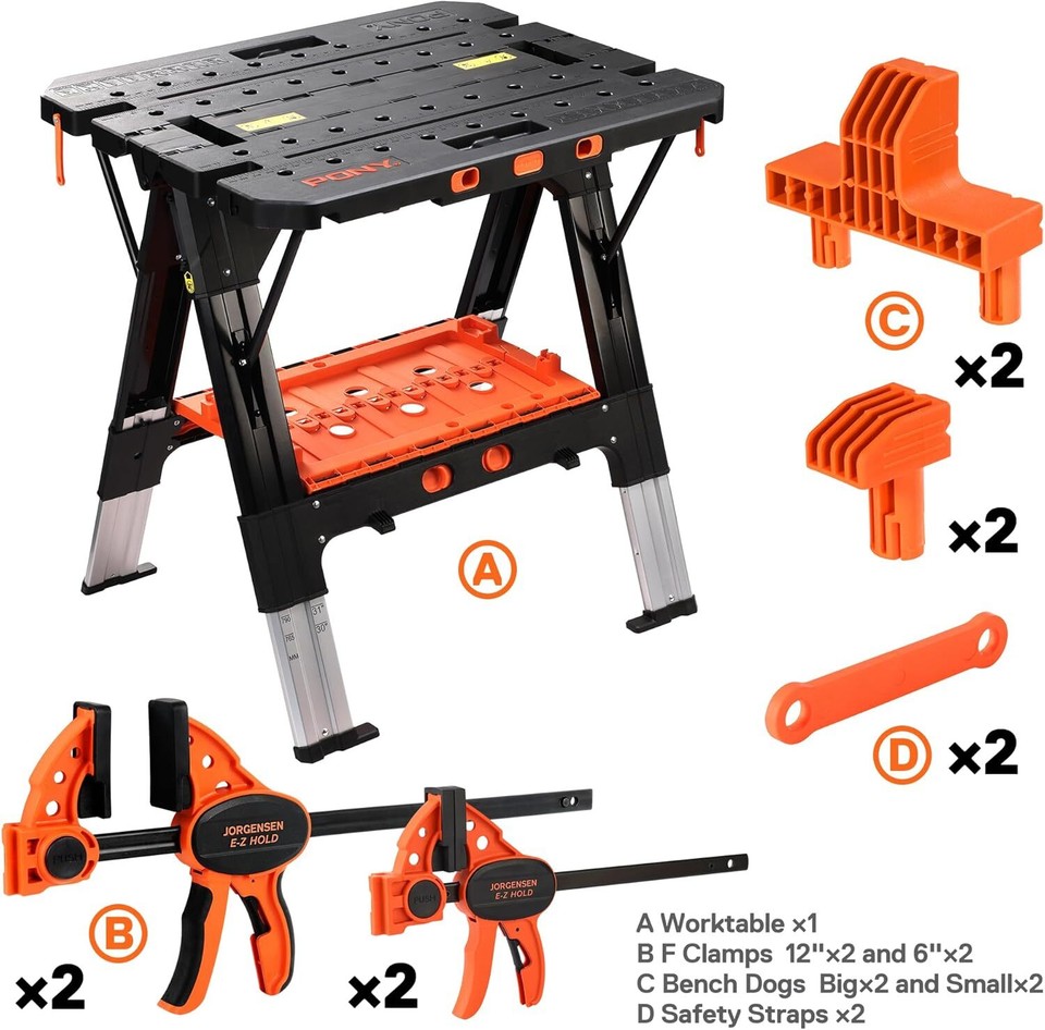 Portable Folding Work Table, 2-in-1 as Sawhorse & Workbench,31” W×25” D ...