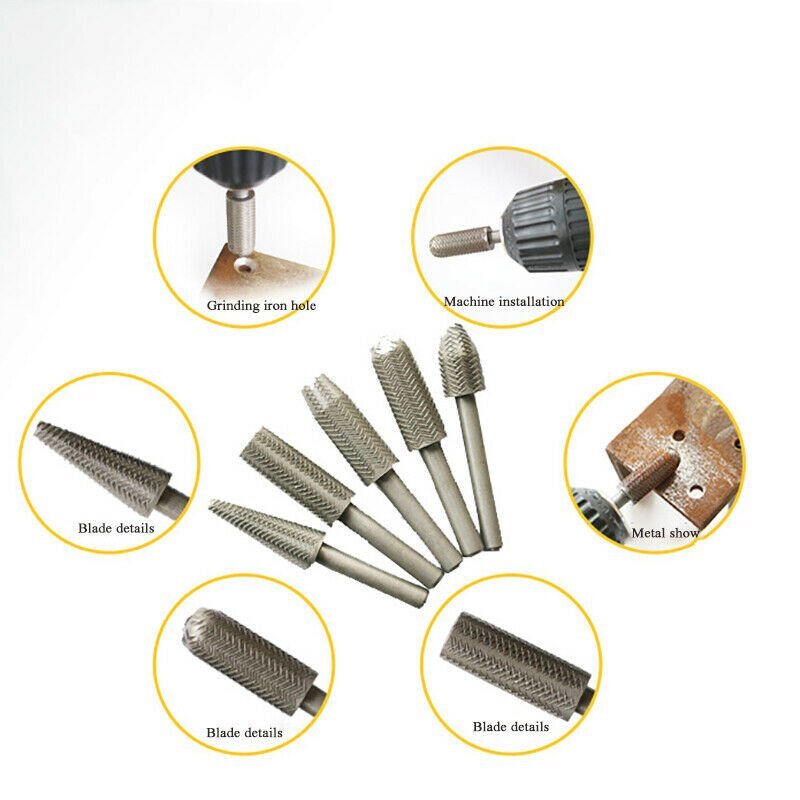 5pcs Rotary Rasp Set Wood Working Cutter Drill Bits For Wood Grinding ...