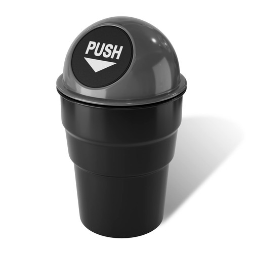 Mini Car Trash Can Cup Holder Garbage Bin with Lid Leakproof Grey ...