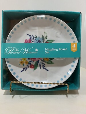 New Pioneer Woman Mingling Board Set ( 4-Appetizer Plates) Holds Wine ...