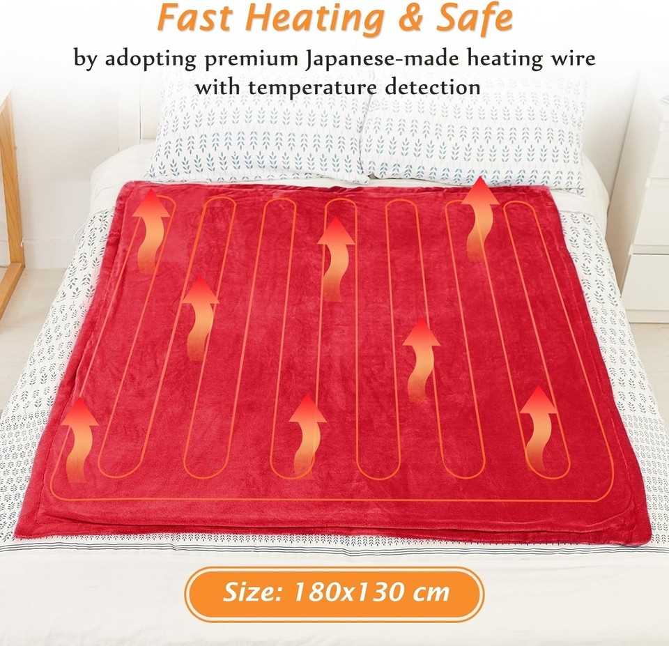 Mia & Coco Electric Heated Blanket Throw Flannel Sherpa Fast Heating ...