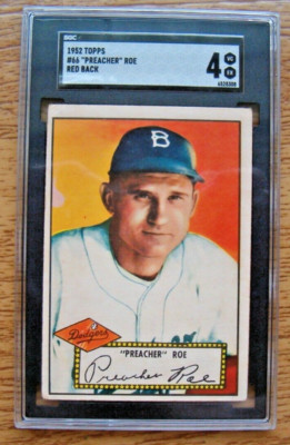 1952 Topps SGC 4 VG-EX #66 Preacher Roe Red Back Brooklyn Dodgers (no ...