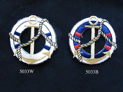 White,Blue Life Rings,Anchor w/Rope Embroidery Iron On Applique Patch ...