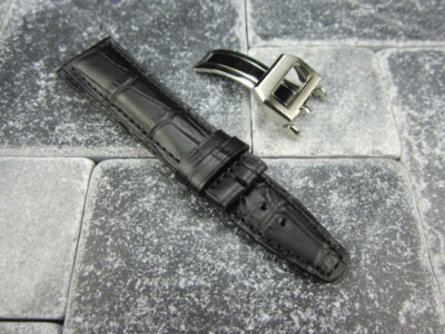 21mm Black Leather Strap Deployment Buckle Watch Band SET for IWC PILOT ...