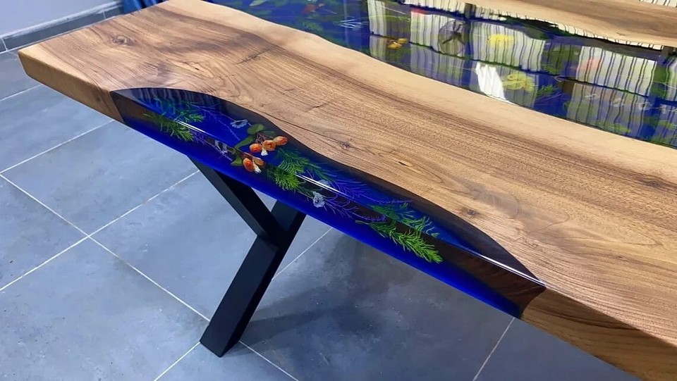 Flowers Walnut Blue Epoxy Resin Table/epoxy computer desk/epoxy coffee ...