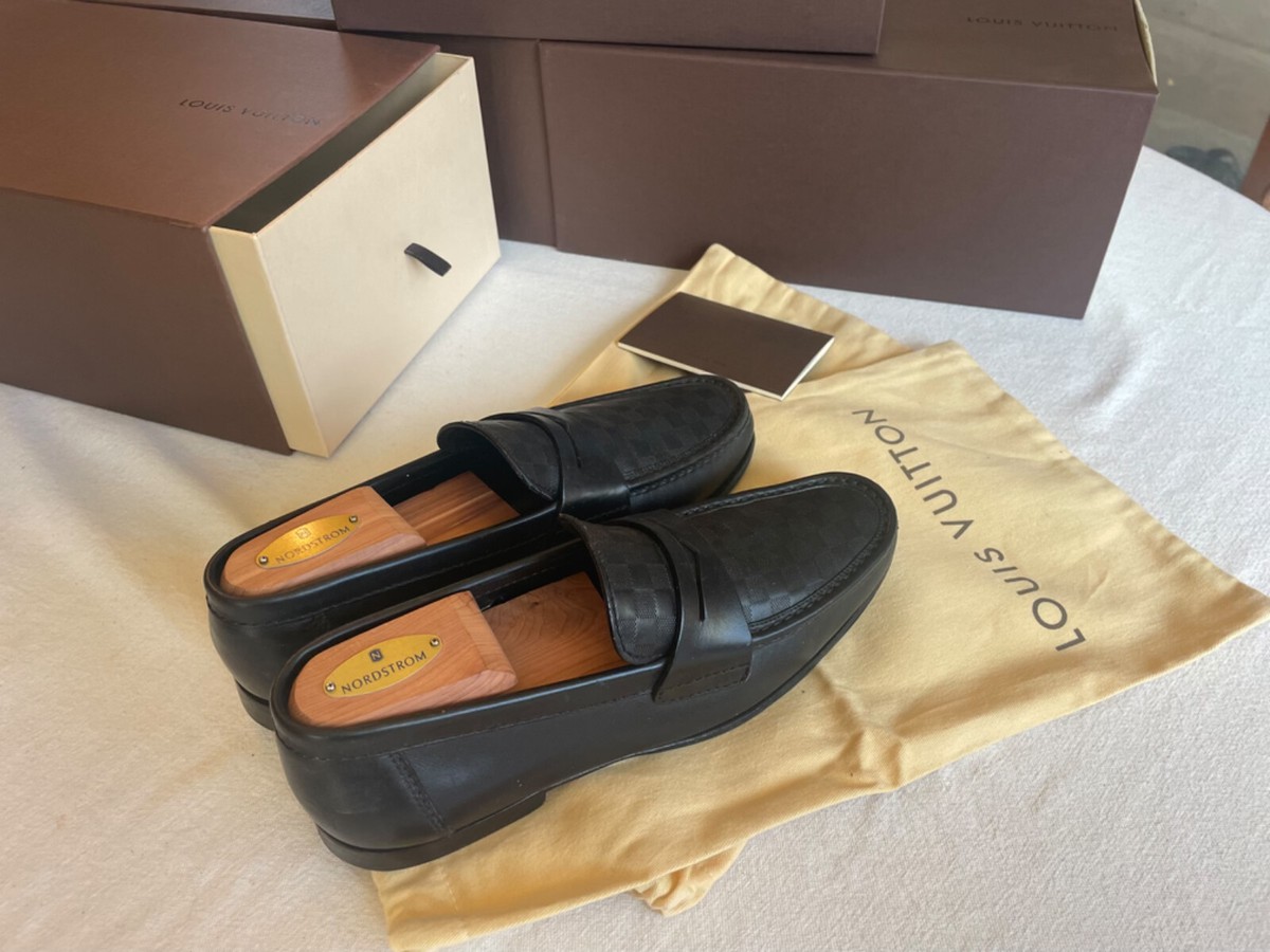 LOUIS VUITTON Black Penny Loafers Checked design, Box, Bags LOUIS VUITTON Black Penny Loafers Checked design, Box, Bags