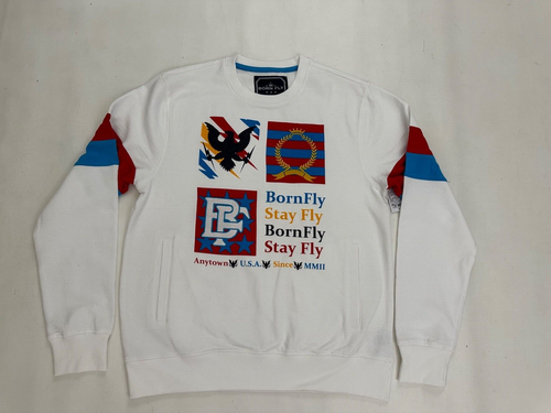 Born Fly Adult Casual Logo Mens White Graphic Sweatshirt Pullover Size ...