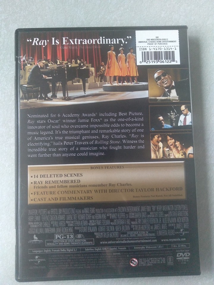 Ray (DVD, 2004) Jaimie Foxx Widescreen excellent condition Ray Charles ...