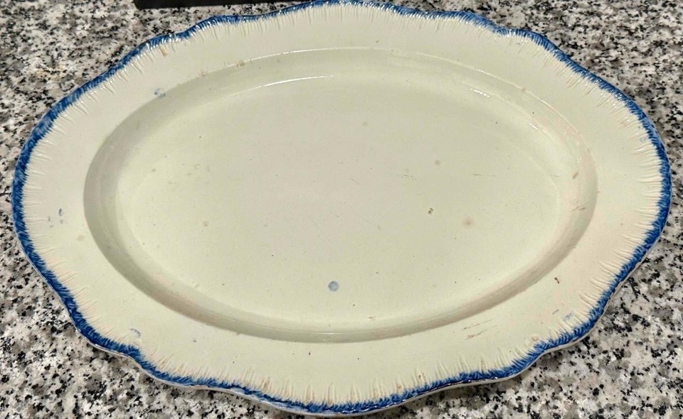 Large Antique Leeds Type Blue Feather Edge Creamware 18" Oval Shaped ...