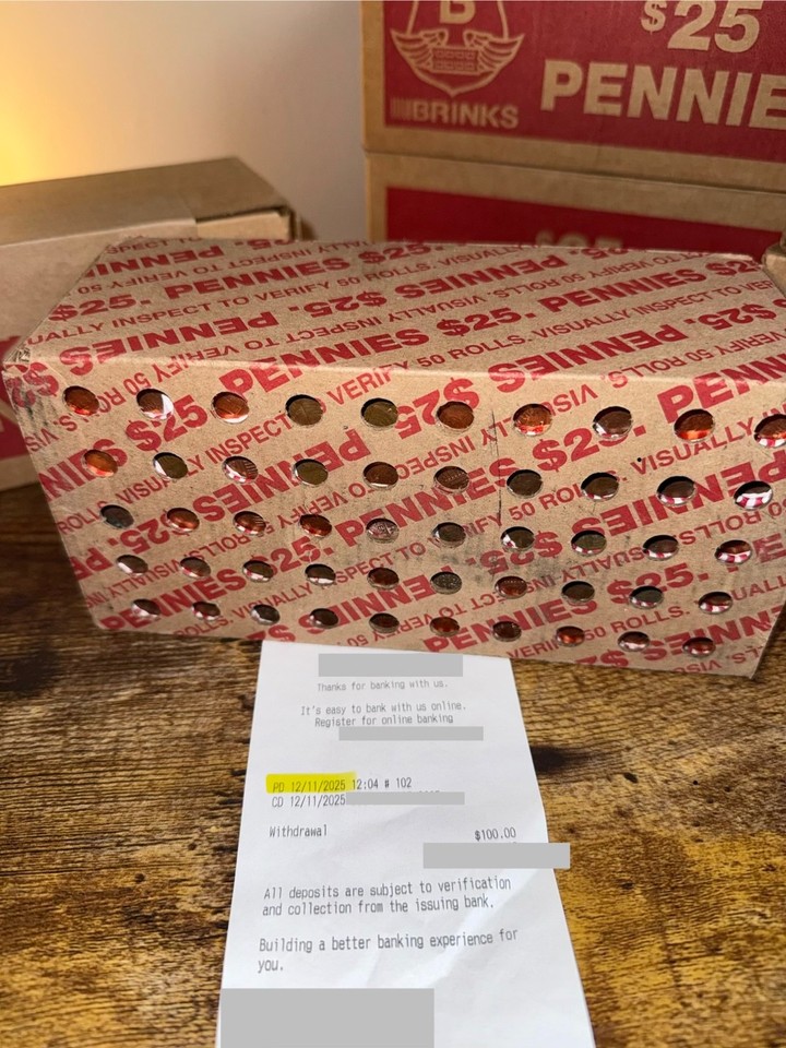 (1) UNOPENED BOX OF PENNIES (50 ROLLS) ORIGINAL BANK BOXES ~ COIN ROLL ...