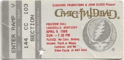 GRATEFUL DEAD TICKET 04-09-1989 FREEDOM HALL LOUISVILLE MAIL ORDER ...