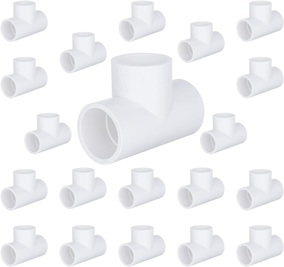 1/2-inch PVC 3-Way Tee Fittings (20 Pack), White, Furniture Grade PVC ...