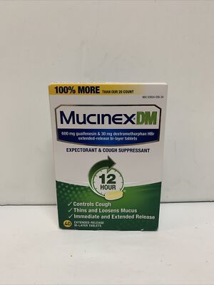 Mucinex DM Expectorant & Cough Suppressant 12HR 40 Tablets #401 ...