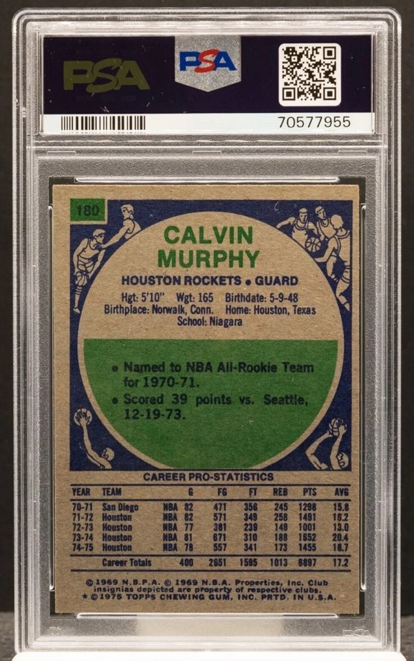 1975 Topps #180 Calvin Murphy PSA 7 Near Mint Rockets HOF | eBay