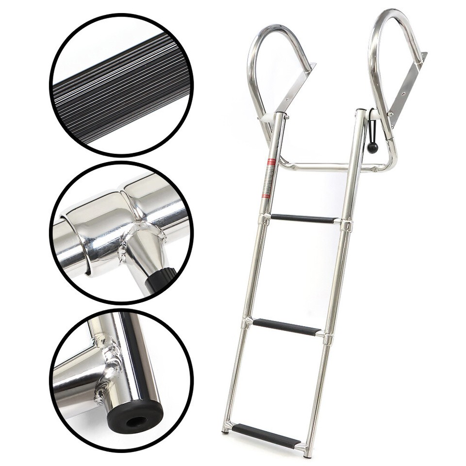 Boat Ladder Stainless Steel 3 Steps Telescoping Ladder Folding Dock ...