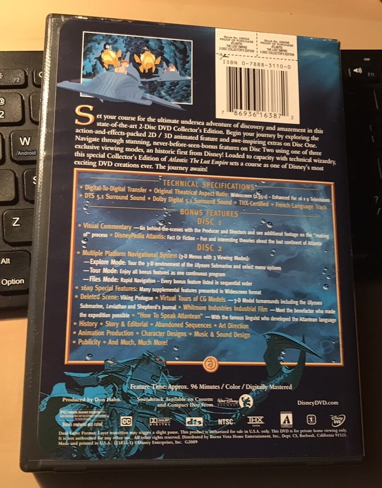 Atlantis: The Lost Empire (DVD, 2002, 2-Disc Set, Special Edition)-Like ...