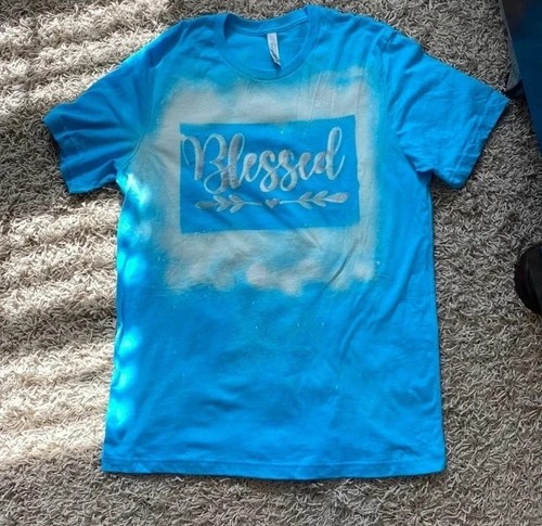 Bella & Canvas Bleached Blessed Graphic Light Blue Short Sleeve TShirt ...