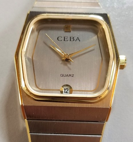 CEBA NEW OLD STOCK VINTAGE TWO TONE 30 MM CASE QUARTZ UNISEX DATE WATCH ...