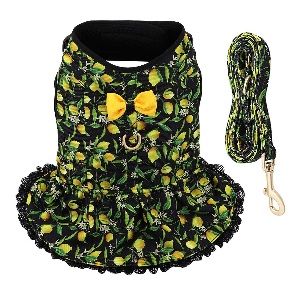 Fancy Dog Harness Dress with Leash Set Summer Puppy Girl Skirt Cat ...