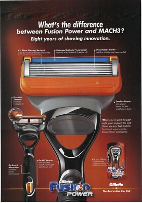 2007 Gillette Fusion Power Razor Blades Shaving Innovation Retro Print ...