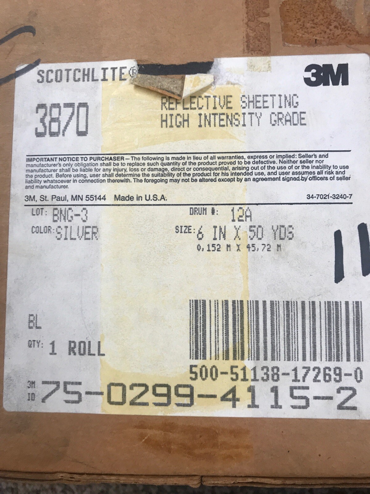 3M Scotchlite Reflective Tape 3870 (Silver), 6” x 1 yard Sold By The ...