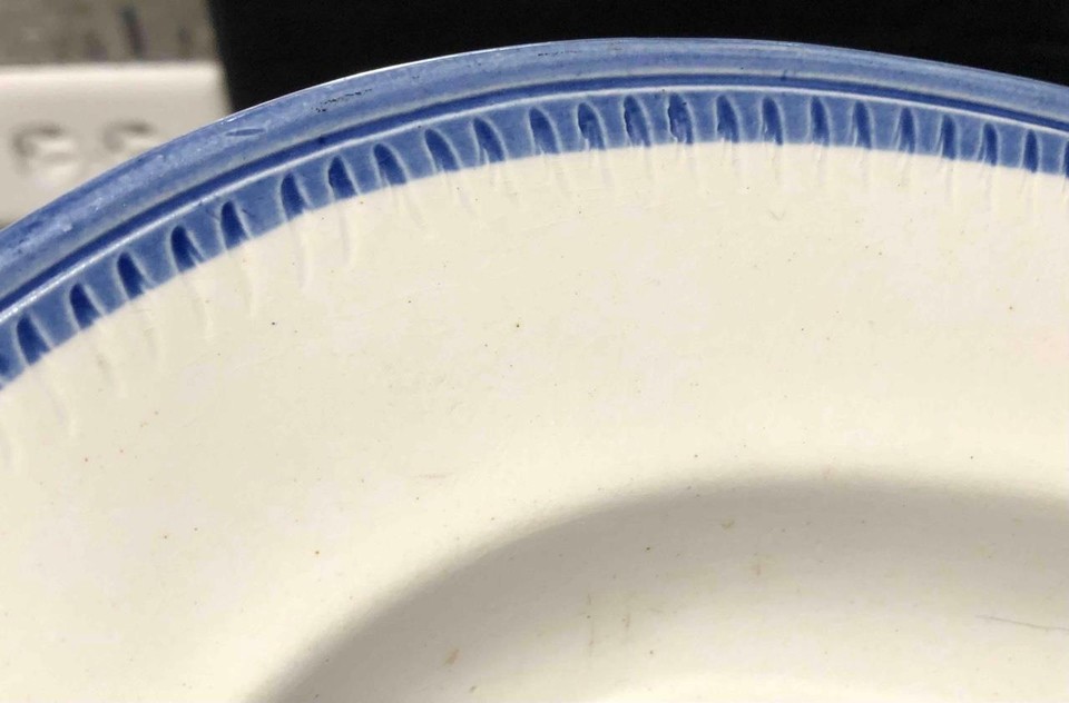 Large Antique Leeds Type Blue Feather Edge Pearlware 15" Platter, BEST ...