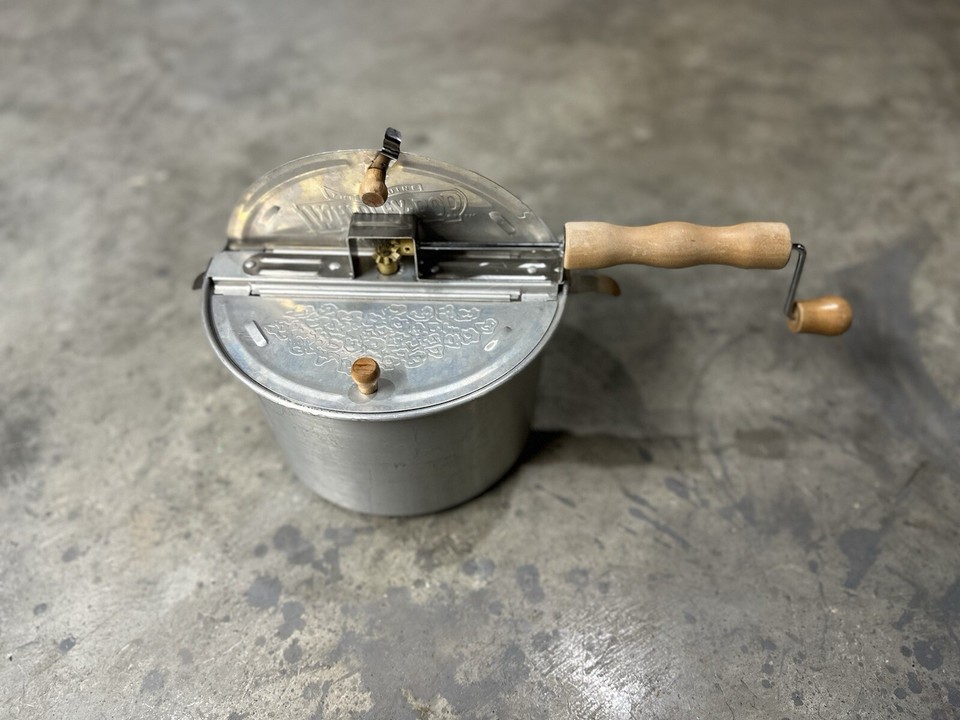 The Genuine Whirley Pop Popcorn Maker- Aluminum Stovetop Popper, Wood ...