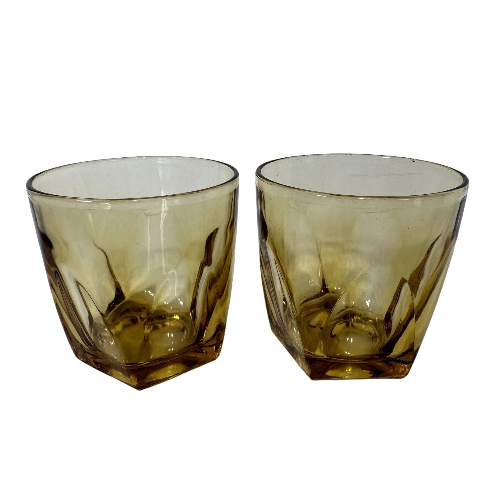 Vintage AMBER GLASS Low Ball Drinking Glass Lot of 2 Whisky MCM Barware ...