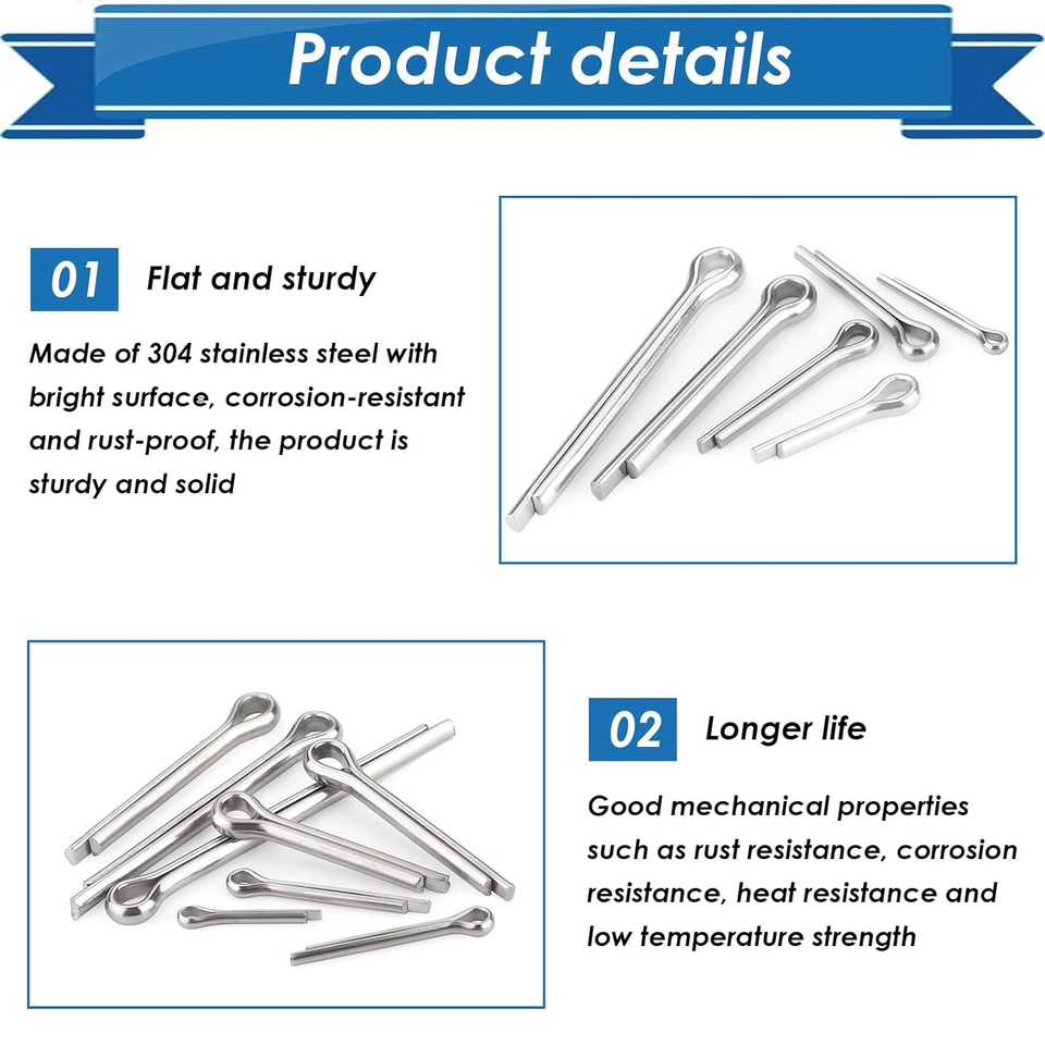 230Pcs Cotter Pin Assortment Kit - 304 Stainless Steel 12 Sizes Cotter ...