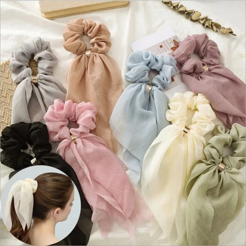 Girl Ponytail Holder Long Ribbon Bow Scrunchies Double Layered Rope ...