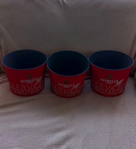 3X ESTRELLA DAMM LAGER CIRCULAR METAL ICE BUCKETS - PUB HOME BAR BEER ...
